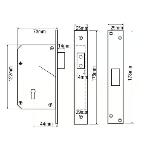 Zoo 5 Lever Upright Mortice Deadlock Satin - Security Tiger
